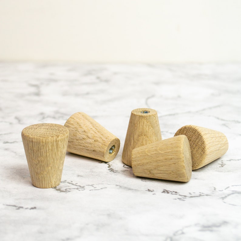 Small Flared Oak Wood Knob, Minimalist Handle Modern Cabinet Pulls ...