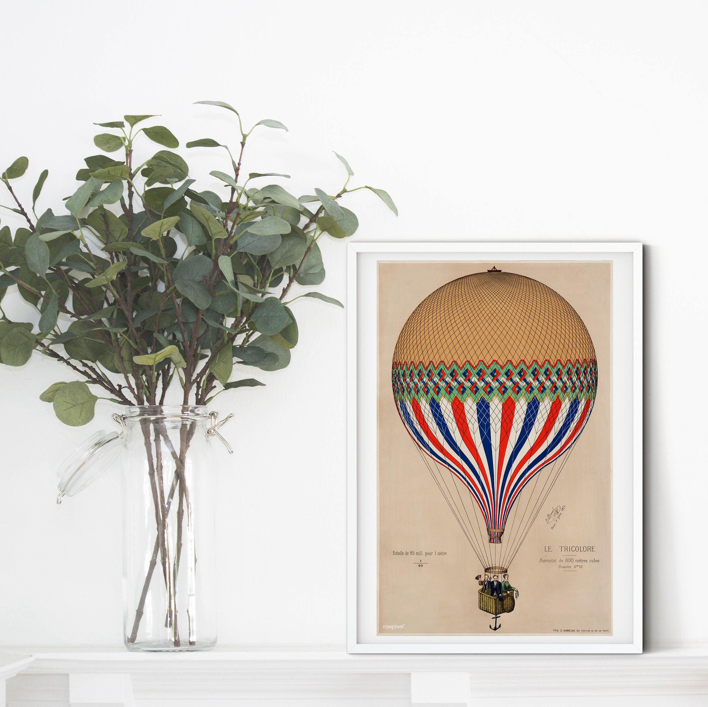 Framed Print Hot Air Balloon Art Poster, Vintage Balloon Art Print ...