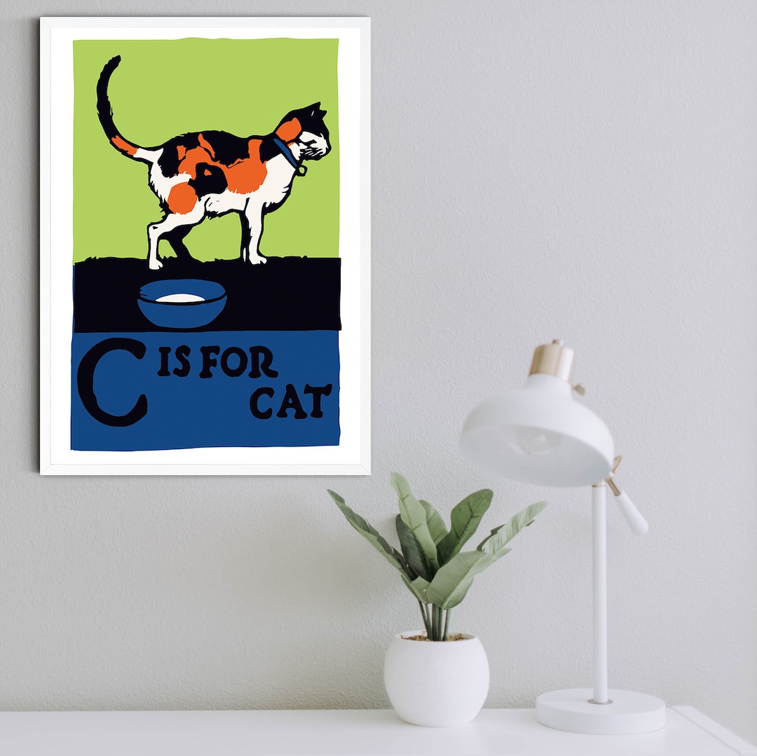 Framed Vintage Cat Illustration Childrens Alphabet Print, C is for Cat ...