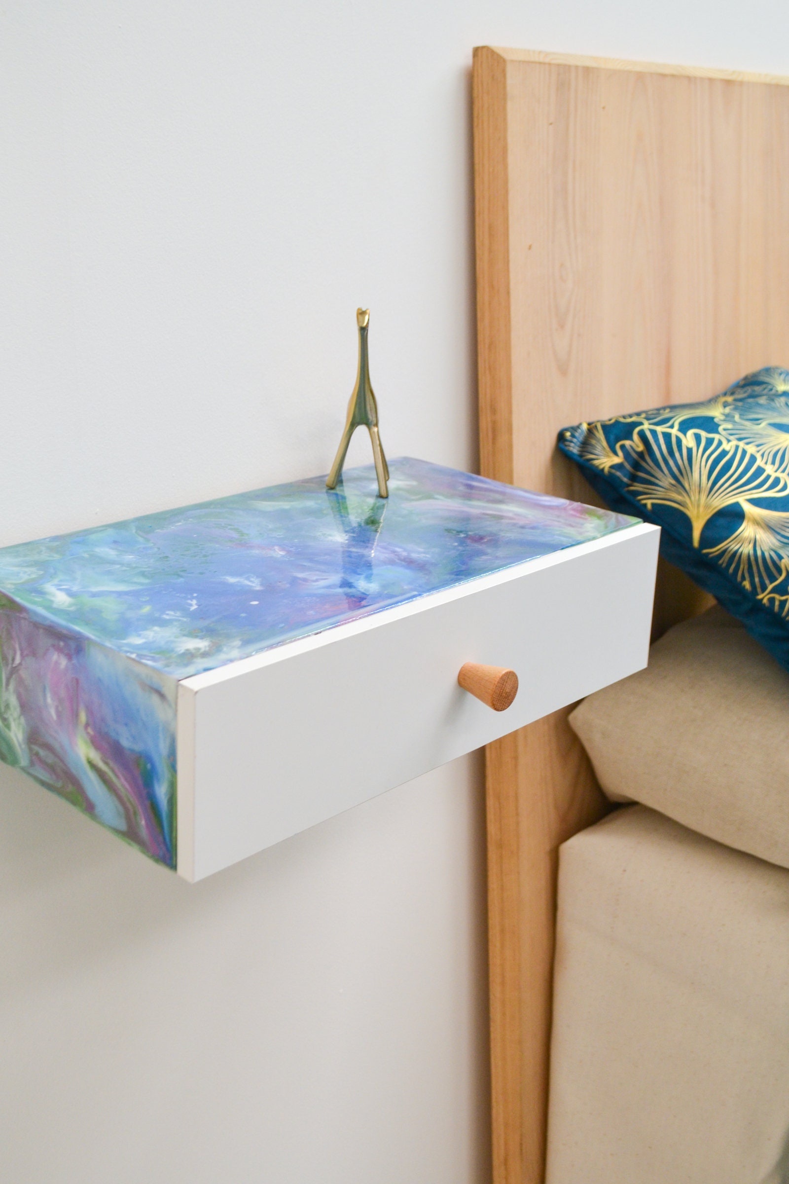 Resin Art Floating Bedside Drawer, Unusual Nightstand Small Bedside ...