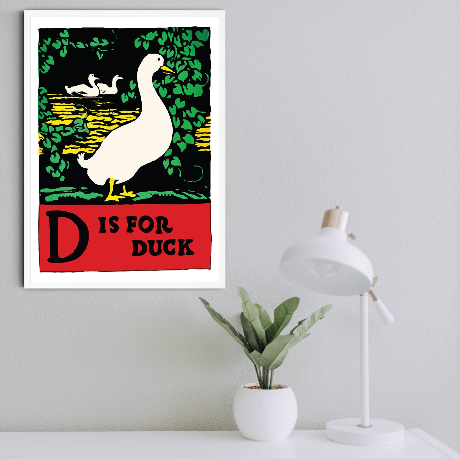 Framed Vintage Duck Print, Alphabet Illustration, D is for Duck ...