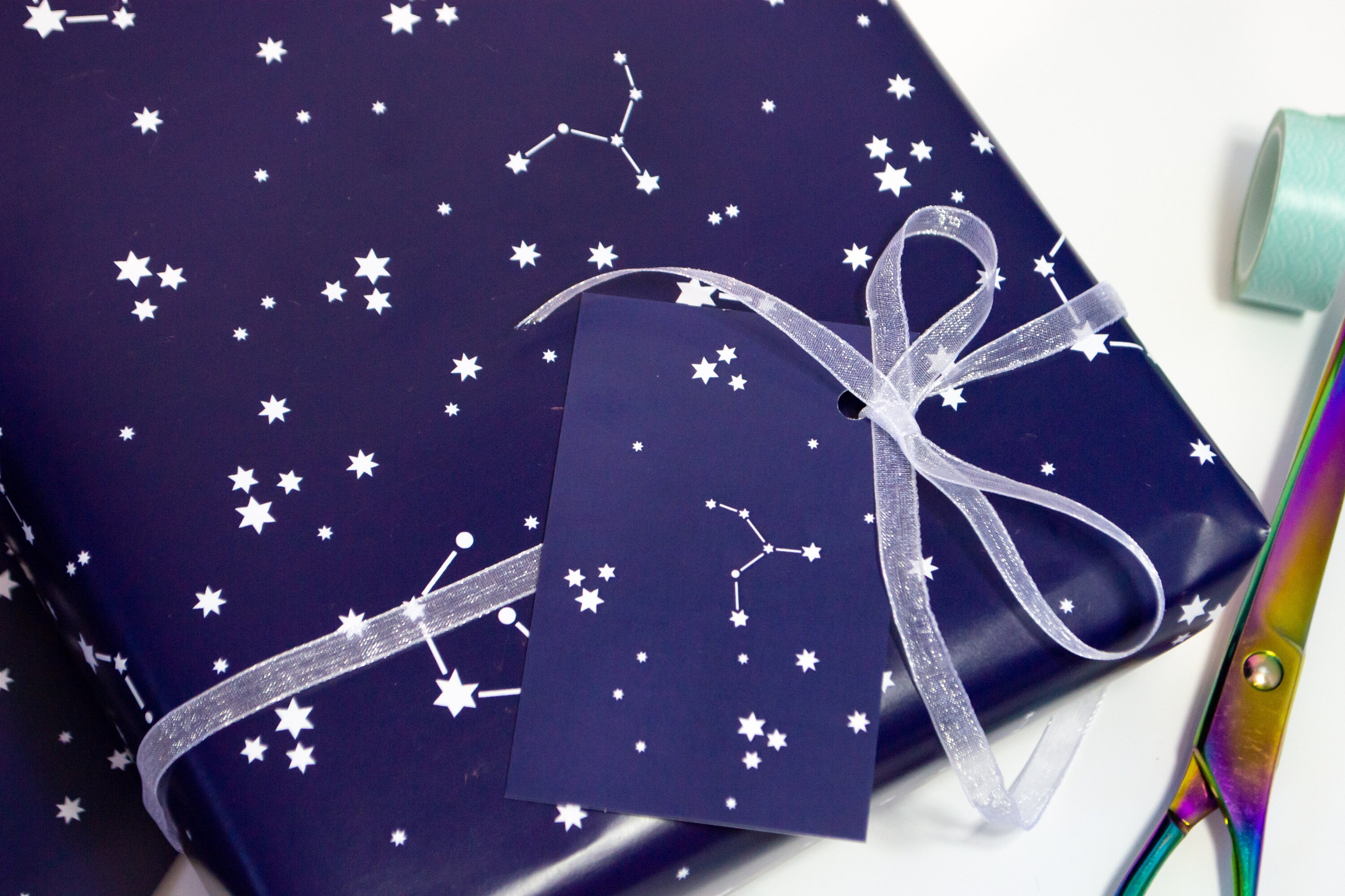 Navy Blue Stars Christmas Wrapping Paper Gift Tag Set Star - Etsy UK