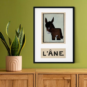 Framed Vintage Donkey Illustration Print Childrens French Nursery Decor ...