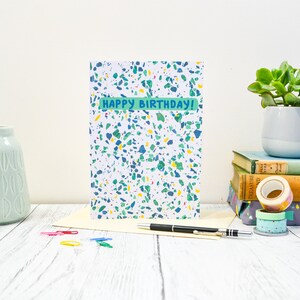 Happy Birthday White Terrazzo Birthday Card, Dad Birthday Card, Female ...