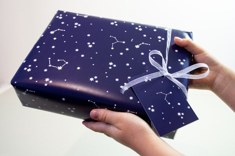 Navy Blue Stars Christmas Wrapping Paper Gift Tag Set, Star Paper ...