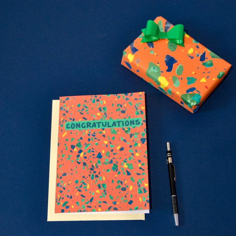Congratulations Orange Terrazzo Greetings Card Celebration - Etsy