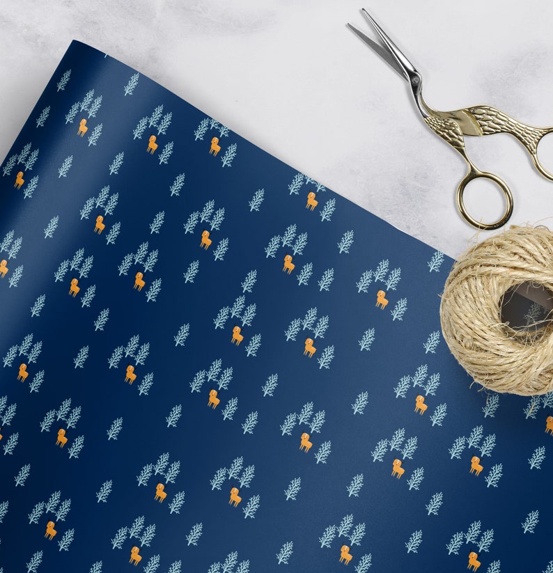 Blue Christmas Print Wrapping Paper Set Christmas Tree | Etsy