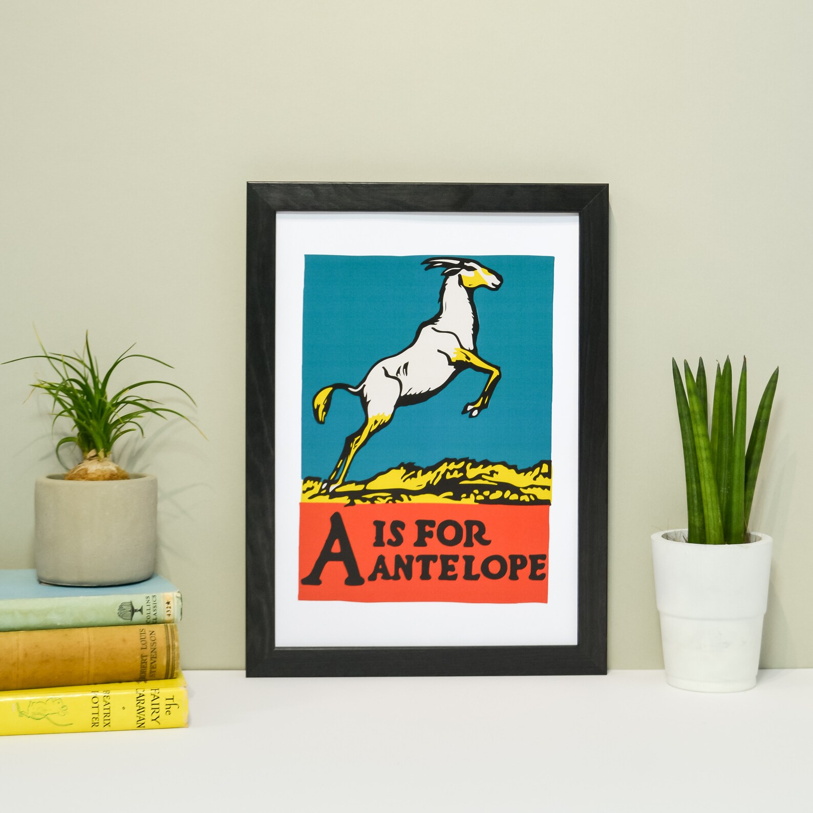 Antelope Framed Vintage Alphabet Print, Childrens Animal Art Print, ABC ...
