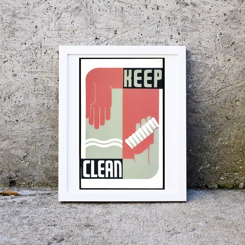Framed Print, Health Poster Keep Clean Illustration Print, Wash Hands ...