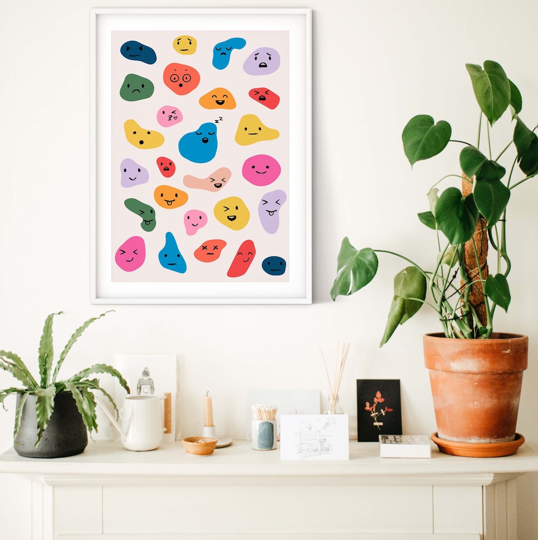 Mood Blobs Emoji Chart Illustration Print, Retro Emotions Poster, Mood ...