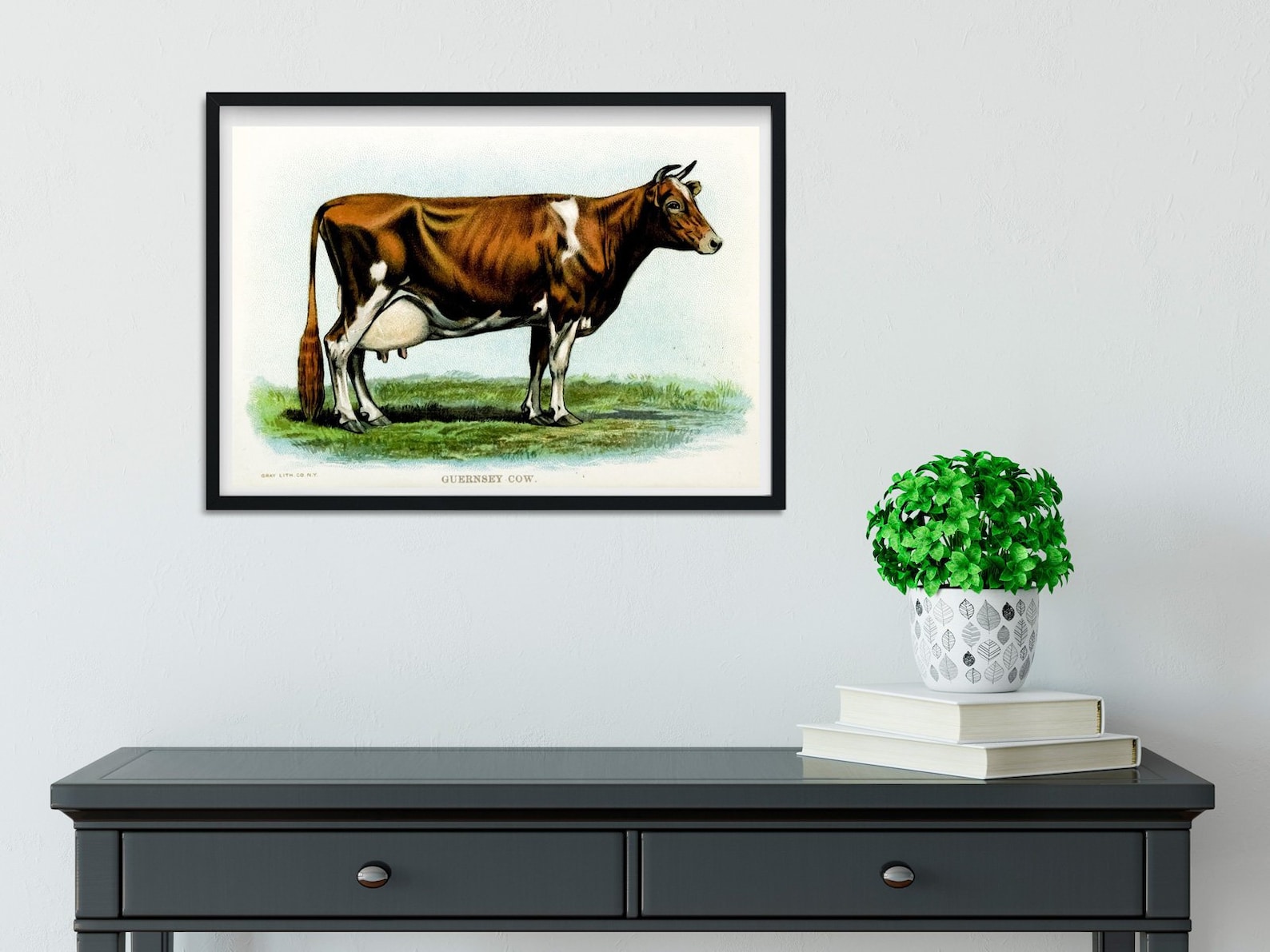 Framed Vintage Cow Print, Natural History Cow Art Print, Framed Cattle ...