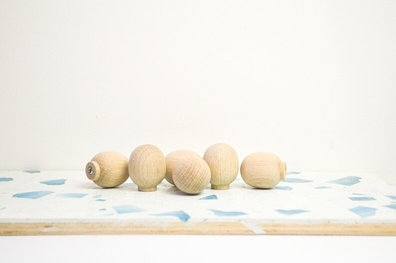 Small Oval Oak Wood Knob, Minimalist Handle Modern Cabinet Pulls ...