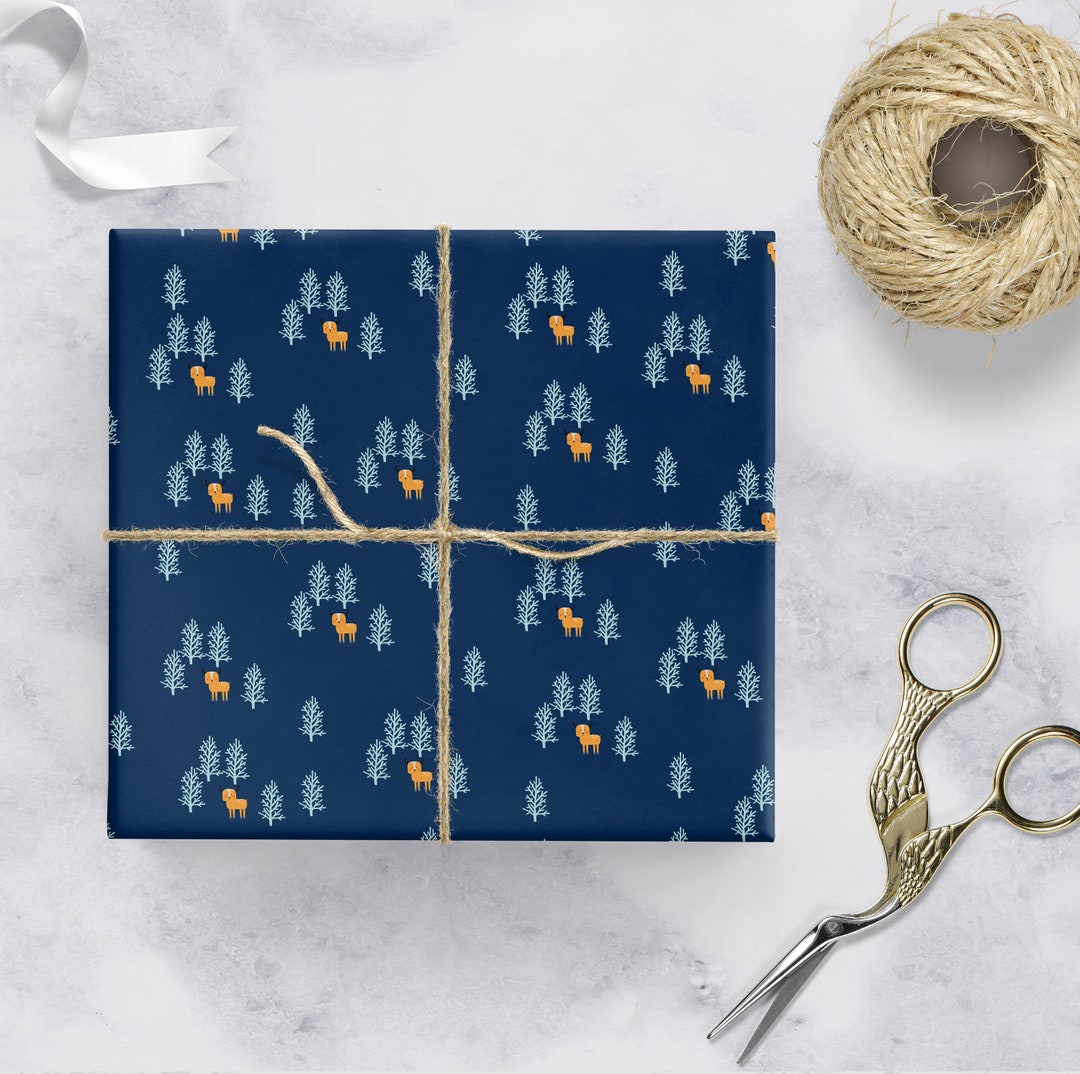Blue Christmas Print Wrapping Paper Set Christmas Tree - Etsy
