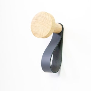 Round Oak Wood Wall Hook With Leather Strap, Colorful Leather Hook ...