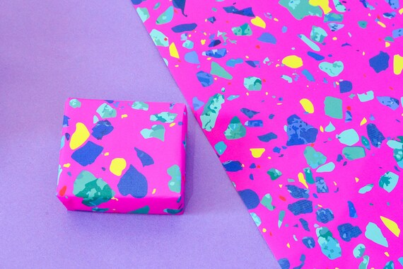 Pink Terazzo Wrapping Paper gift tag Set Colourful | Etsy