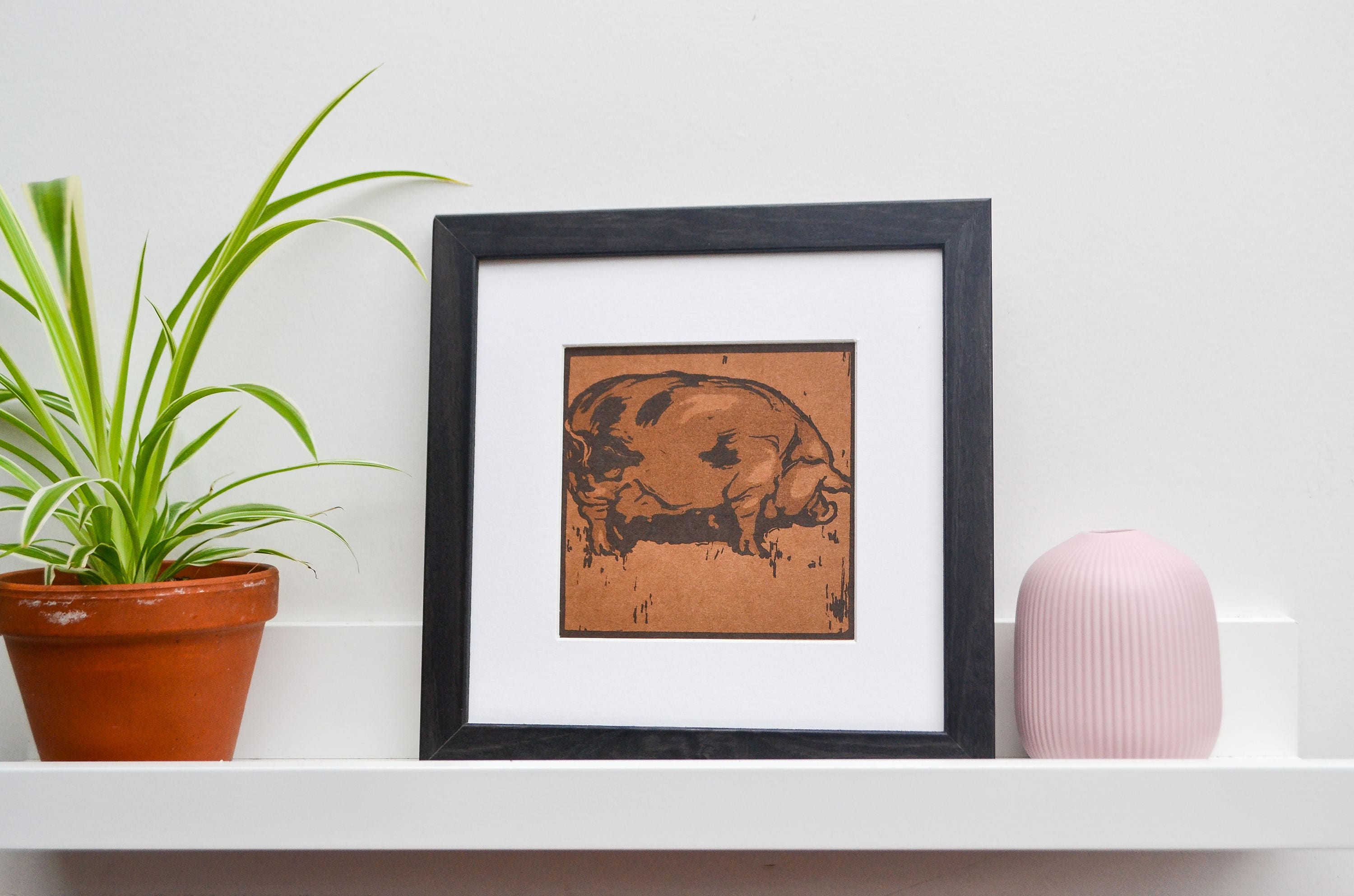 Pig Illustration Print - Square Framed Vintage Childrens Farmyard ...