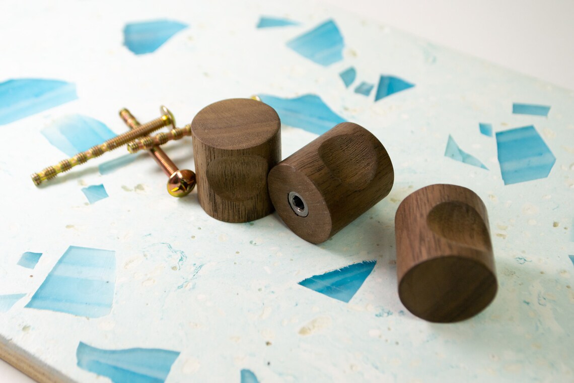 Small Walnut Wood Knob, Minimalist Handle Modern Cabinet Pulls, Wooden ...