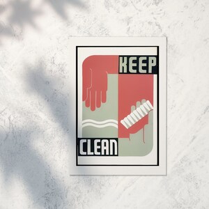 Framed Print, Health Poster Keep Clean Illustration Print, Wash Hands ...