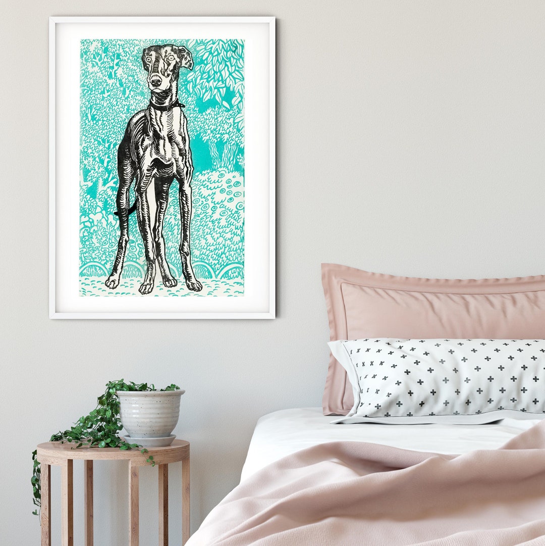 Framed Greyhound Dog Print, Vintage Print Dog Art Print, Greyhound Wall ...