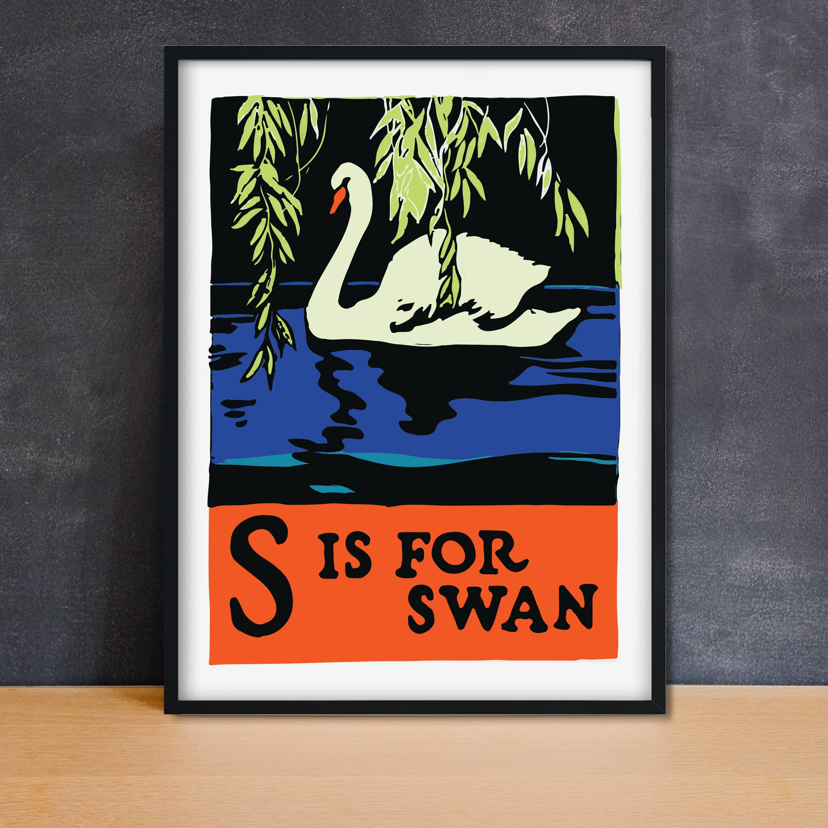 Framed Swan Print S is for Swan Alphabet Print Letter S - Etsy