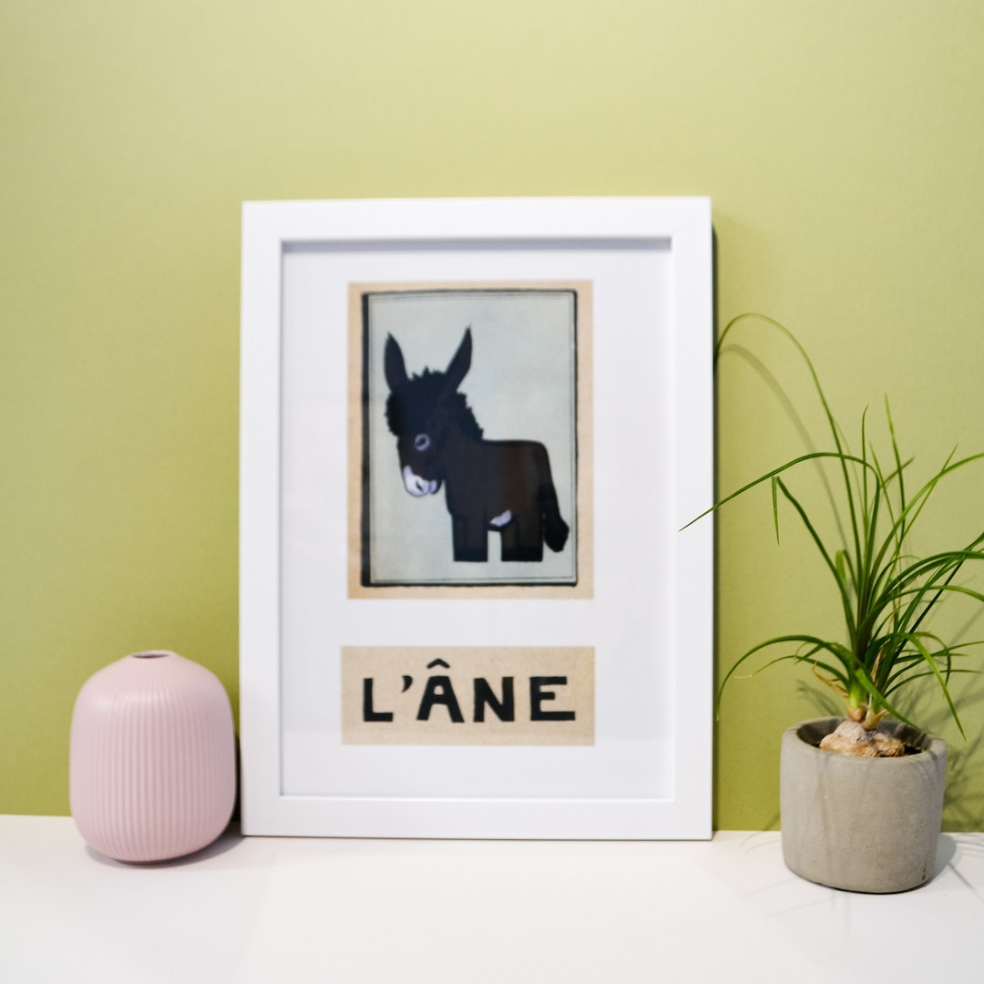 Framed Vintage Donkey Illustration Print Childrens French Nursery Decor ...