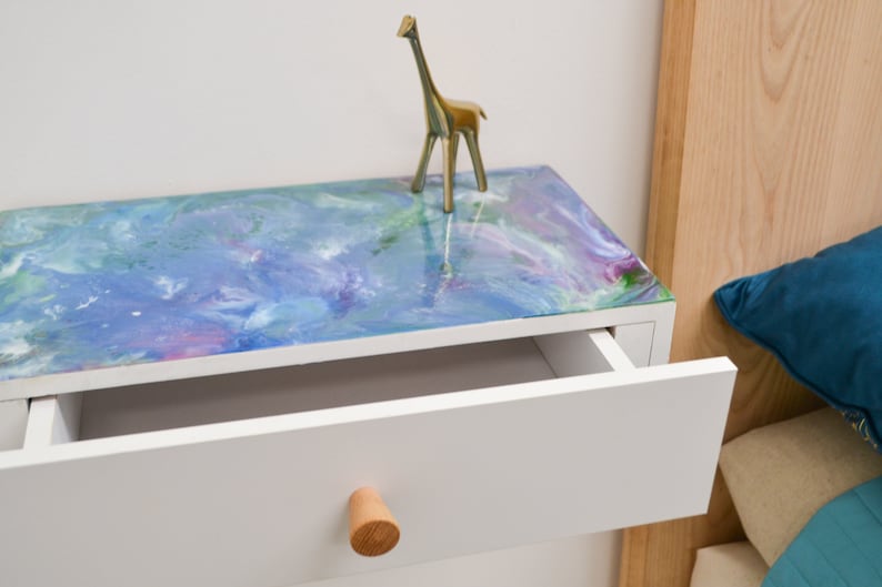 Resin Art Floating Bedside Drawer, Unusual Nightstand Small Bedside ...