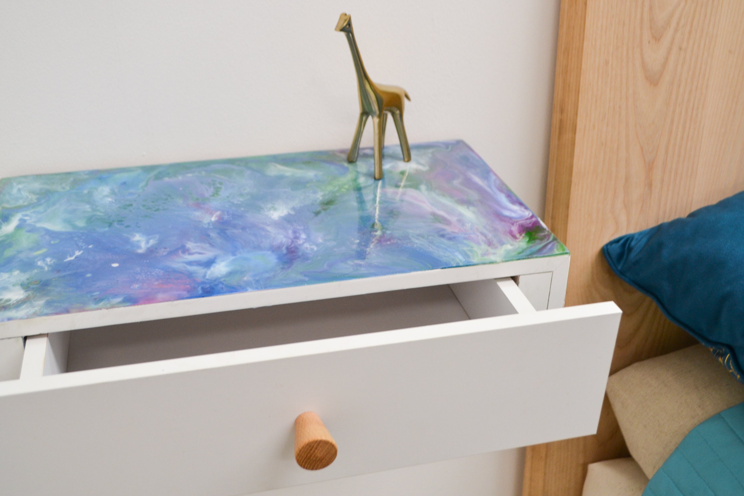 Resin Art Floating Bedside Drawer, Unusual Nightstand Small Bedside ...