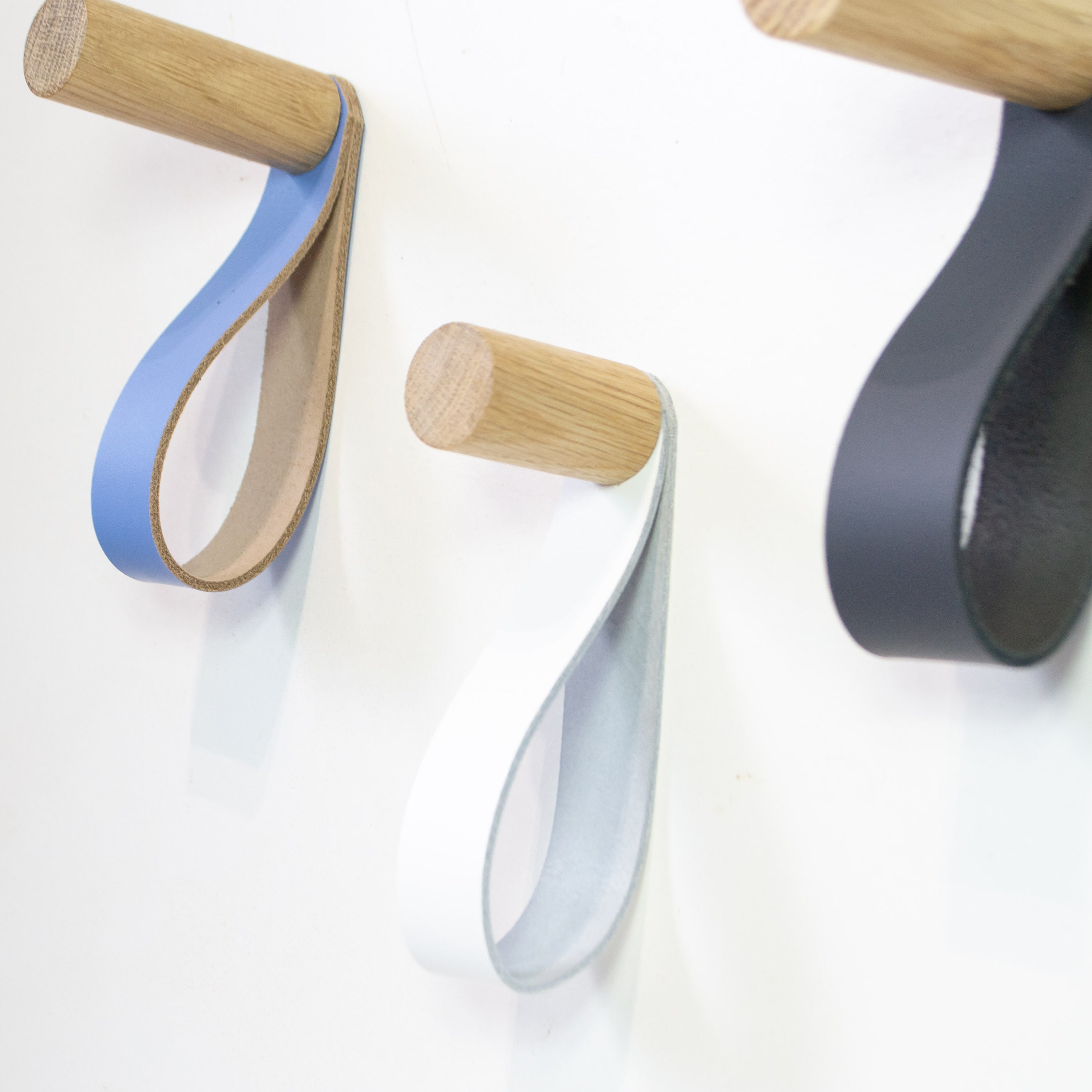 Oak Wood Dowel Wall Hook With Leather Strap Colorful Leather - Etsy UK