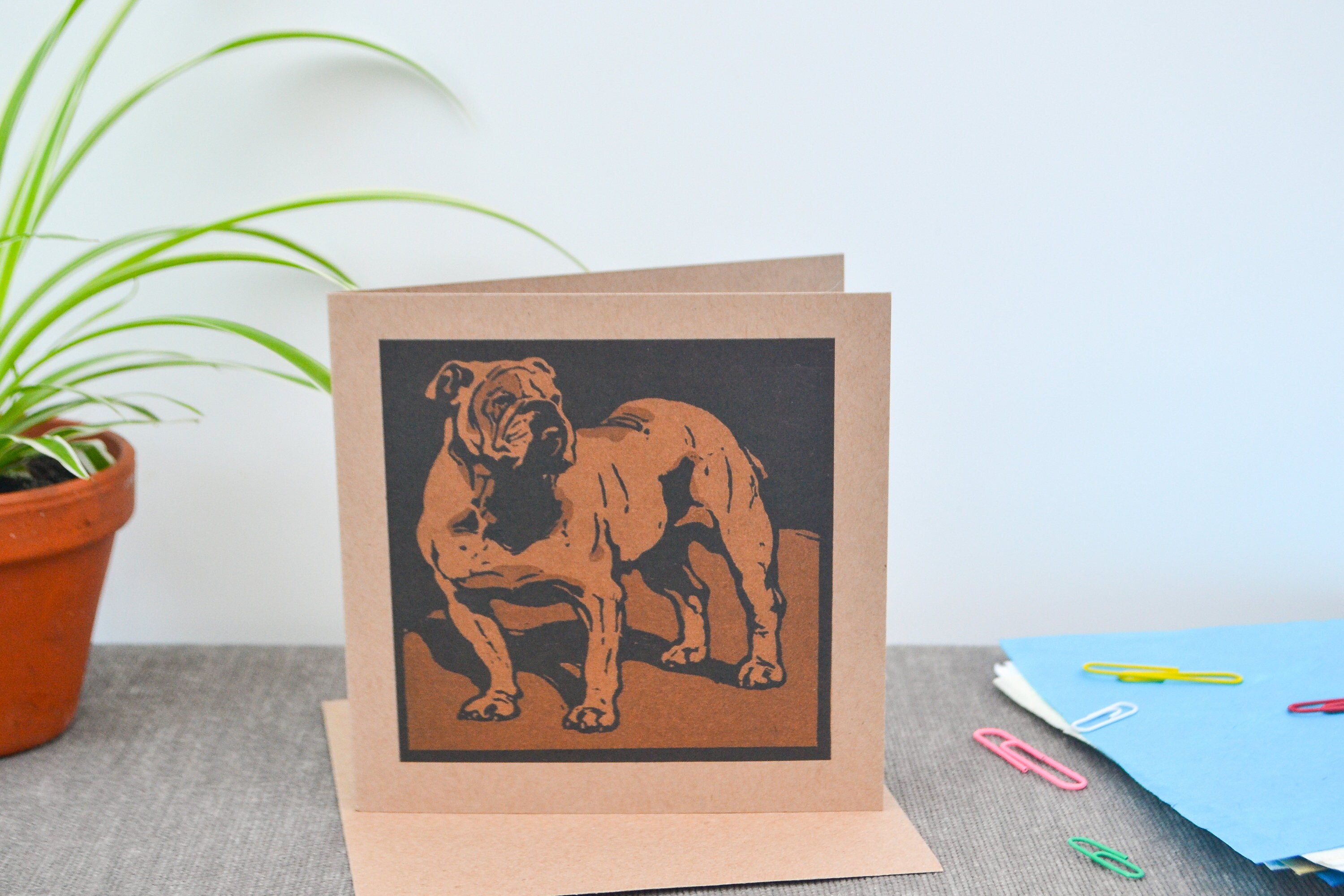 English Bulldog Greetings Card Vintage Square Illustration - Etsy