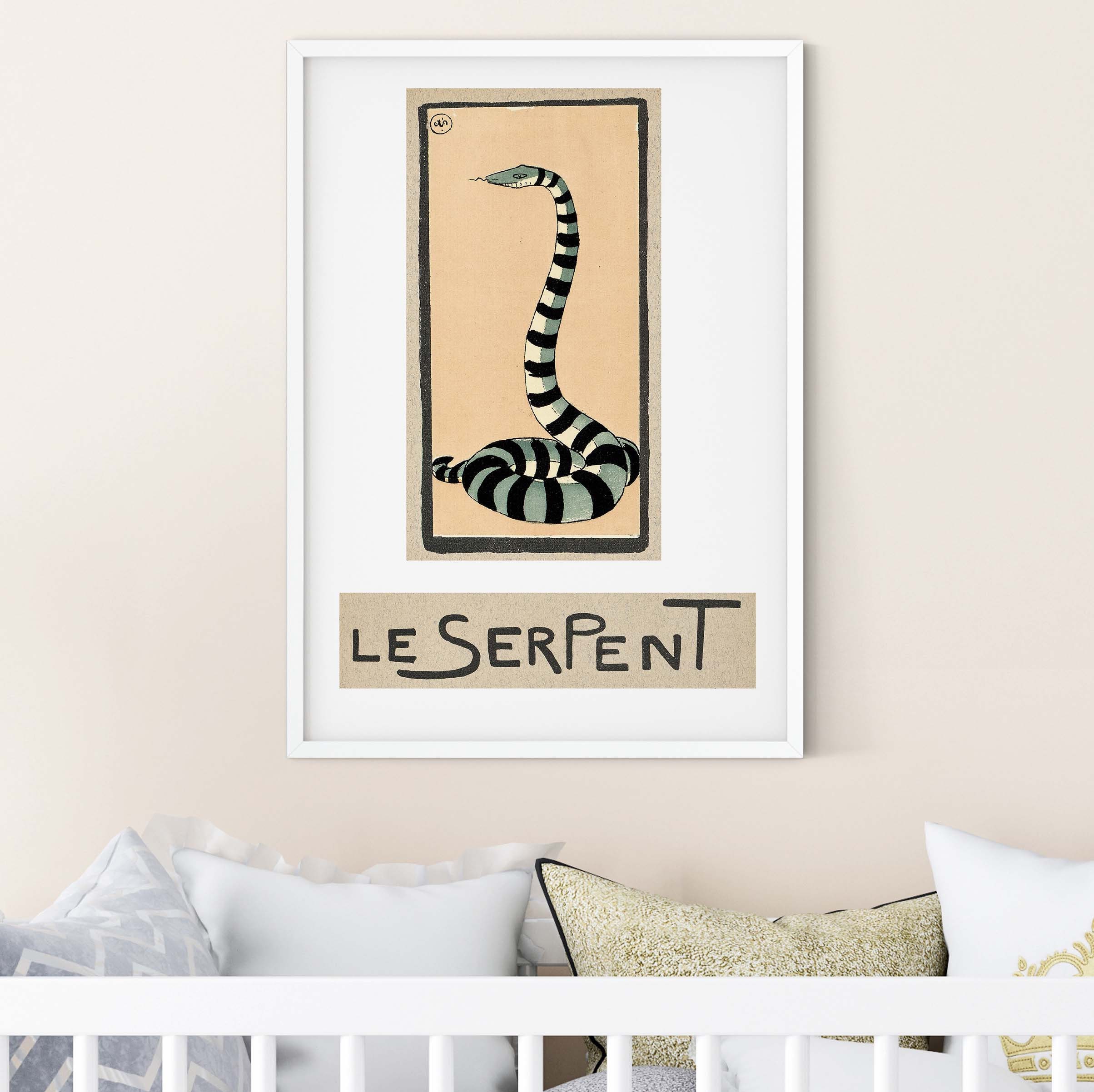 Framed Vintage Snake Illustration Print- French Childrens Le Serpent ...