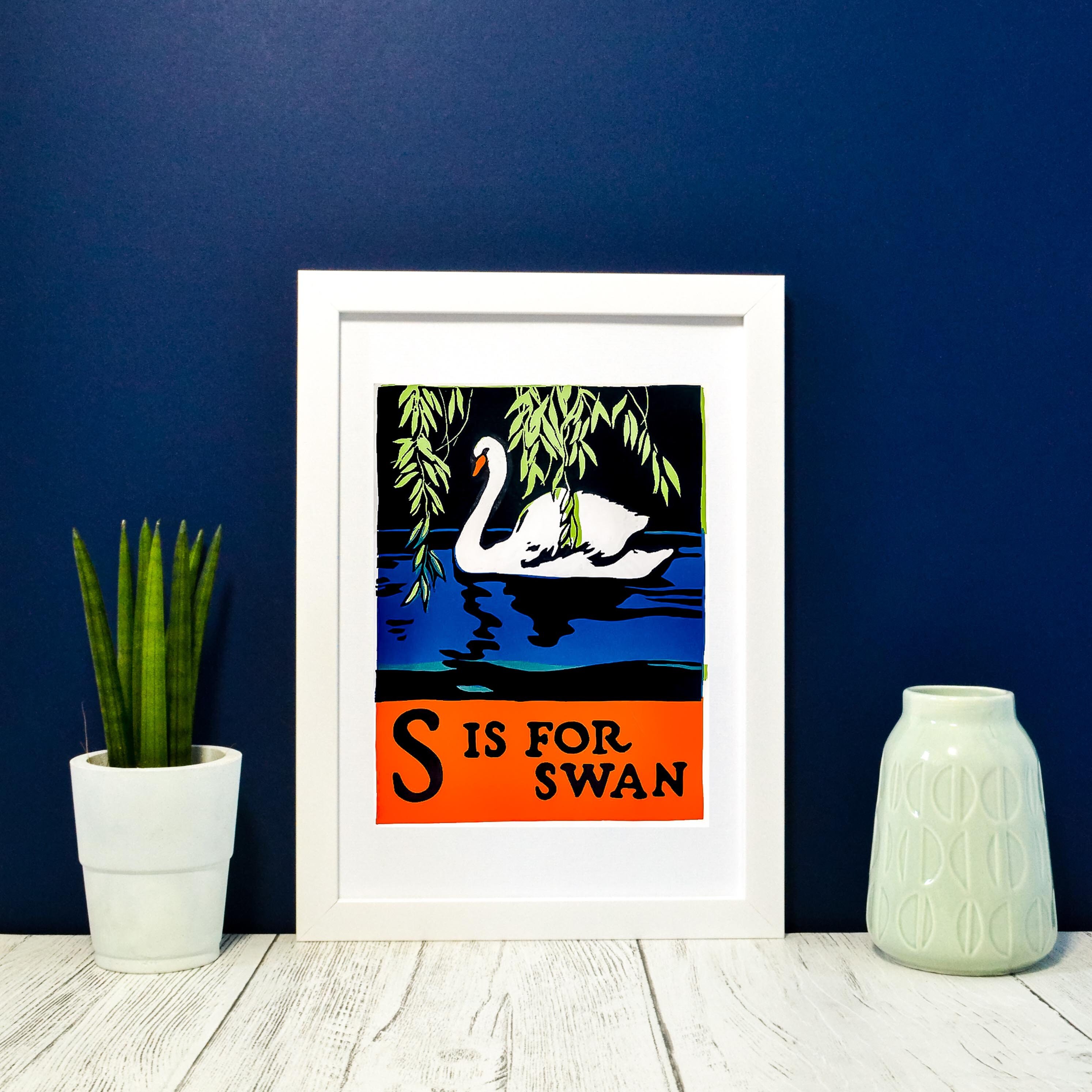 Framed Swan Print, S is for Swan Alphabet Print, Letter S Print, ABC ...