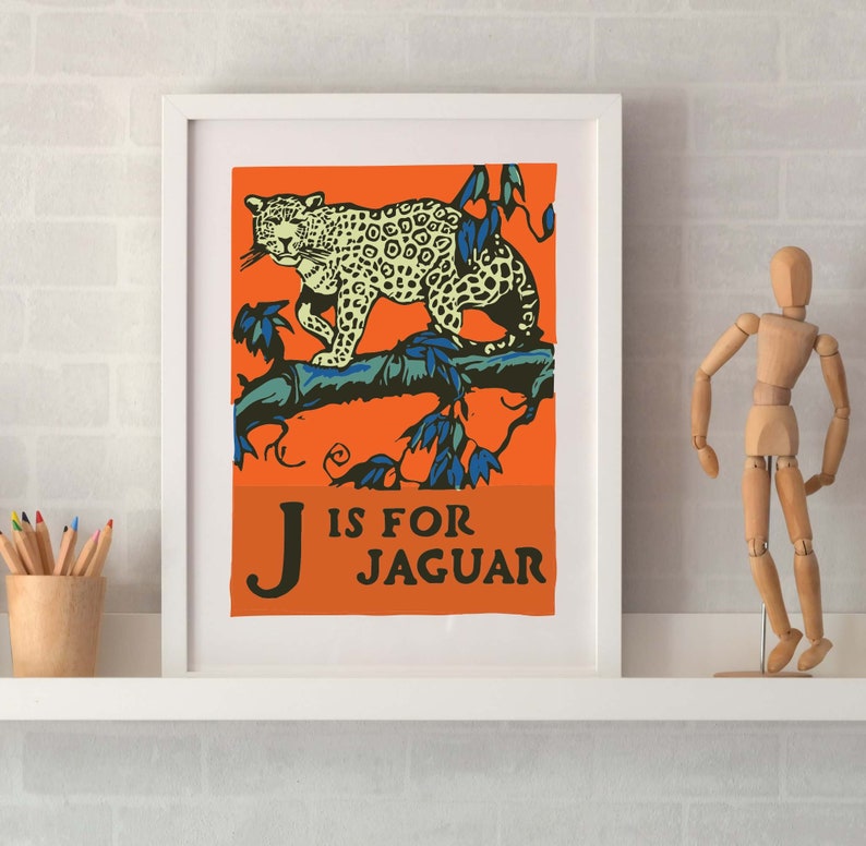 Framed Vintage Alphabet Print-childrens Jaguar Print Animal - Etsy
