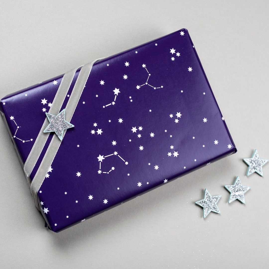 Navy Blue Stars Christmas Wrapping Paper Gift Tag Set, Star Paper ...