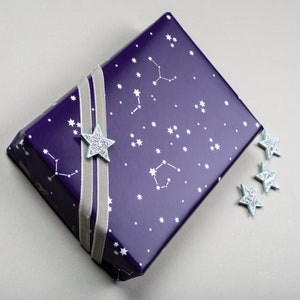 Navy Blue Stars Christmas Wrapping Paper Gift Tag Set, Star Paper ...