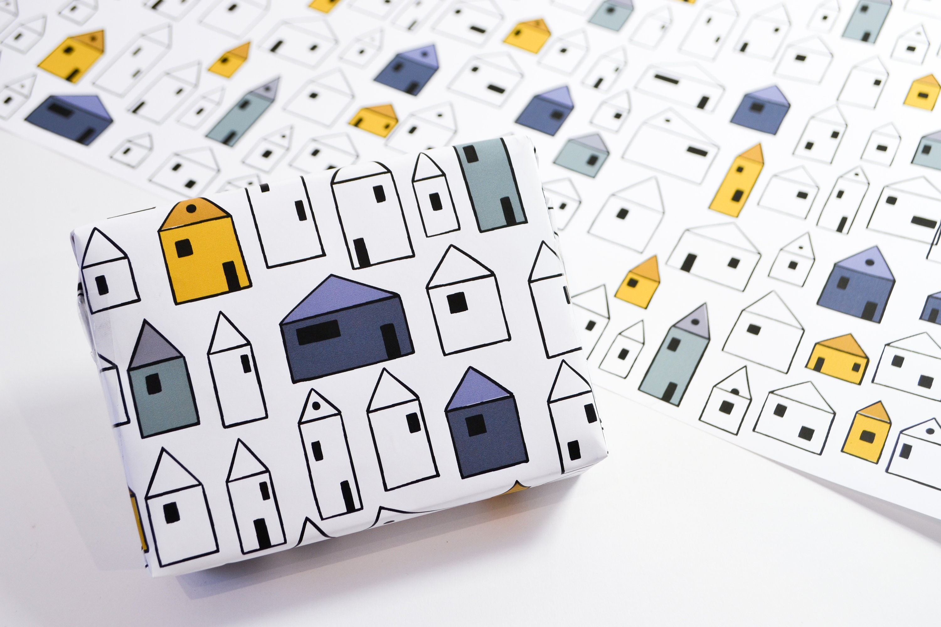 House Wrapping Paper Gift Tag Set Scandinavian Print House - Etsy UK