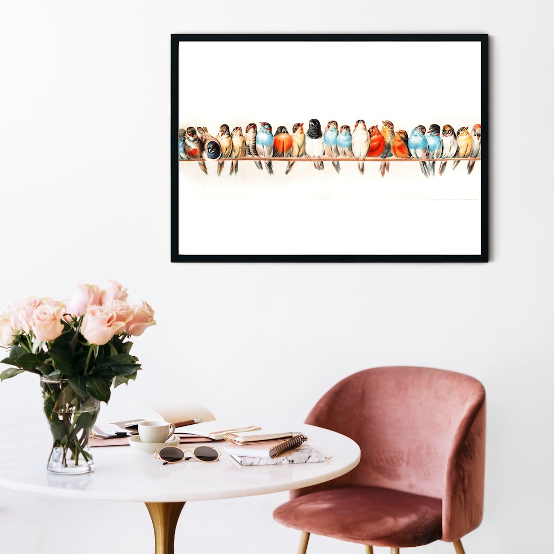 Framed Vintage A Perch of Birds Print, Bird Art Nature Illustration ...