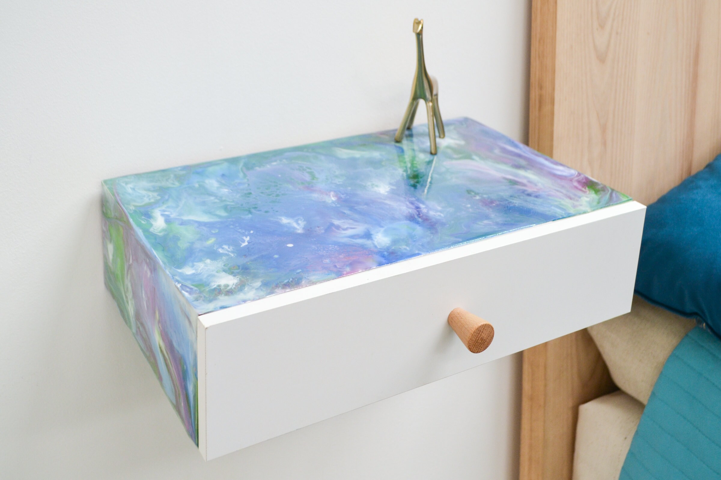 Resin Art Floating Bedside Drawer, Unusual Nightstand Small Bedside ...
