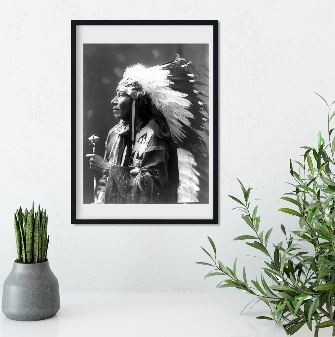 Framed Vintage Photography Print, Native American Man Print, Art Native ...
