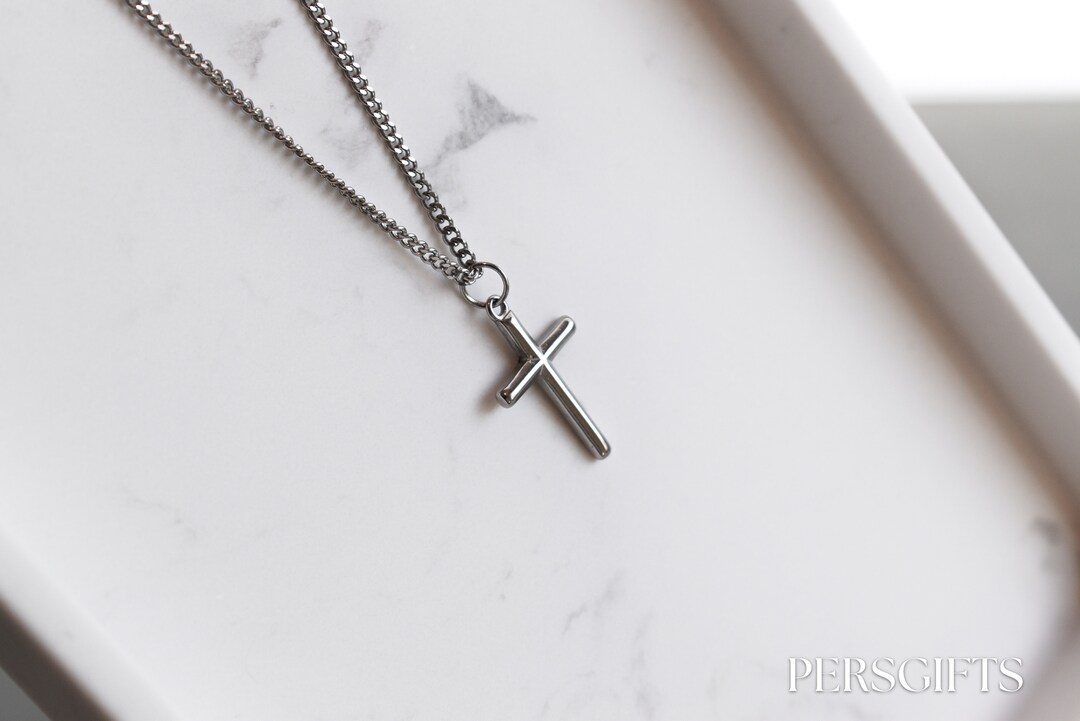 Steel Silver Cross Pendant Necklace for Man, Waterproof Cross Men ...