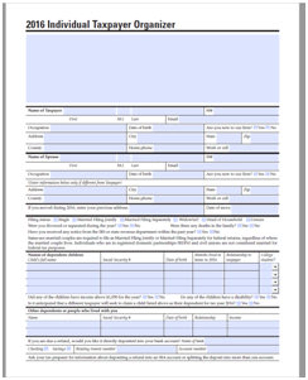 Tax Organizer for Individual Taxpayers INSTANT PDF DOWNLOAD - Etsy