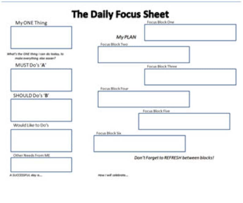 Daily Focus Sheet - Etsy