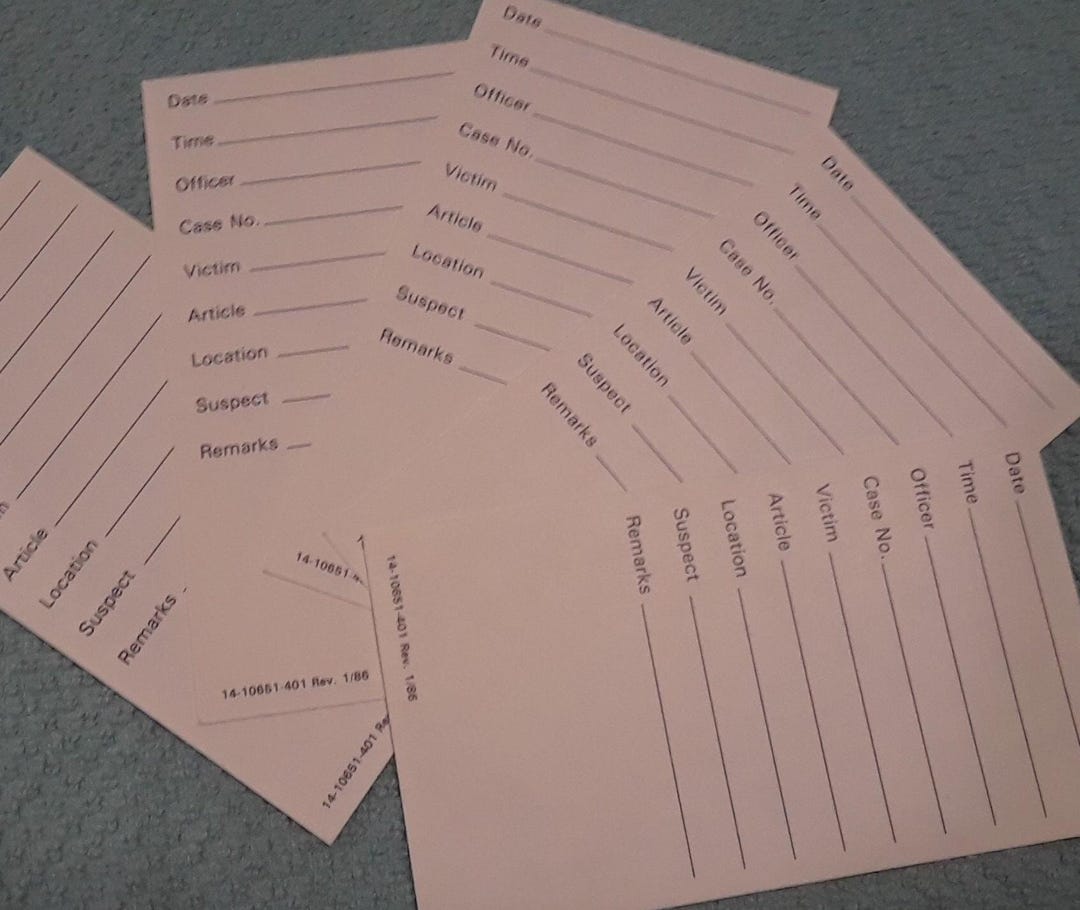 5 Vintage Police Note Taking Cards. Police Cards. Suspect Cards ...