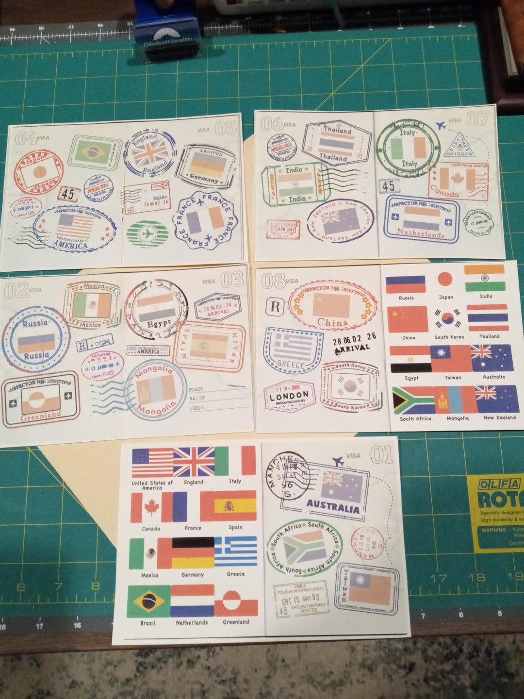 Vintage Set of 5 Reproduction Sheets of Passport and Flags Stamps ...