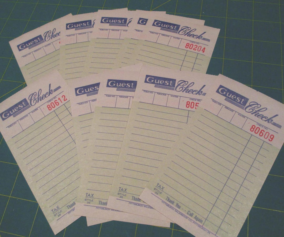 Vintage Guest Check Ticket Order Slips. Food Order Slips. Green White ...