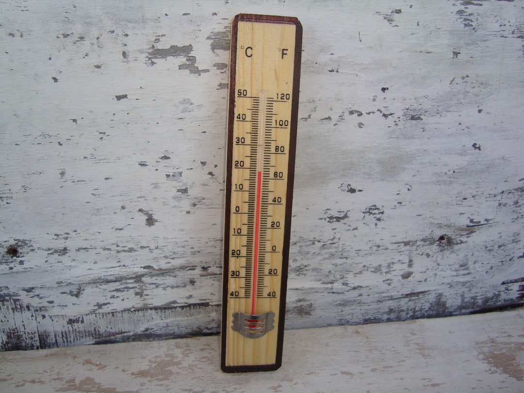 Vintage Thermometer , Wood Thermometer , Wooden Thermometer , Indoor ...