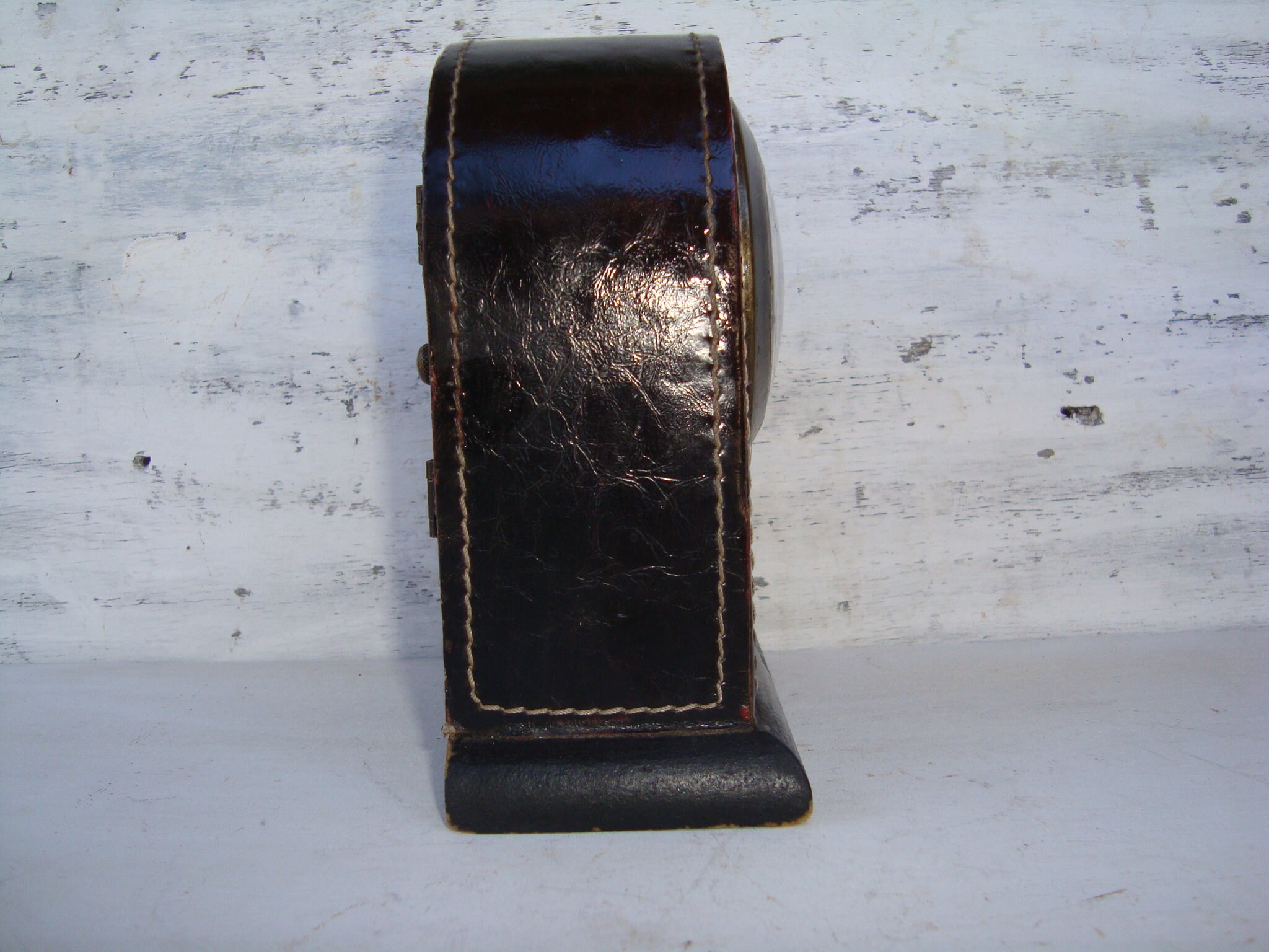 Vintage Wood and Leather Clock ,key Cabinet Key Storage , Desk Clock ...