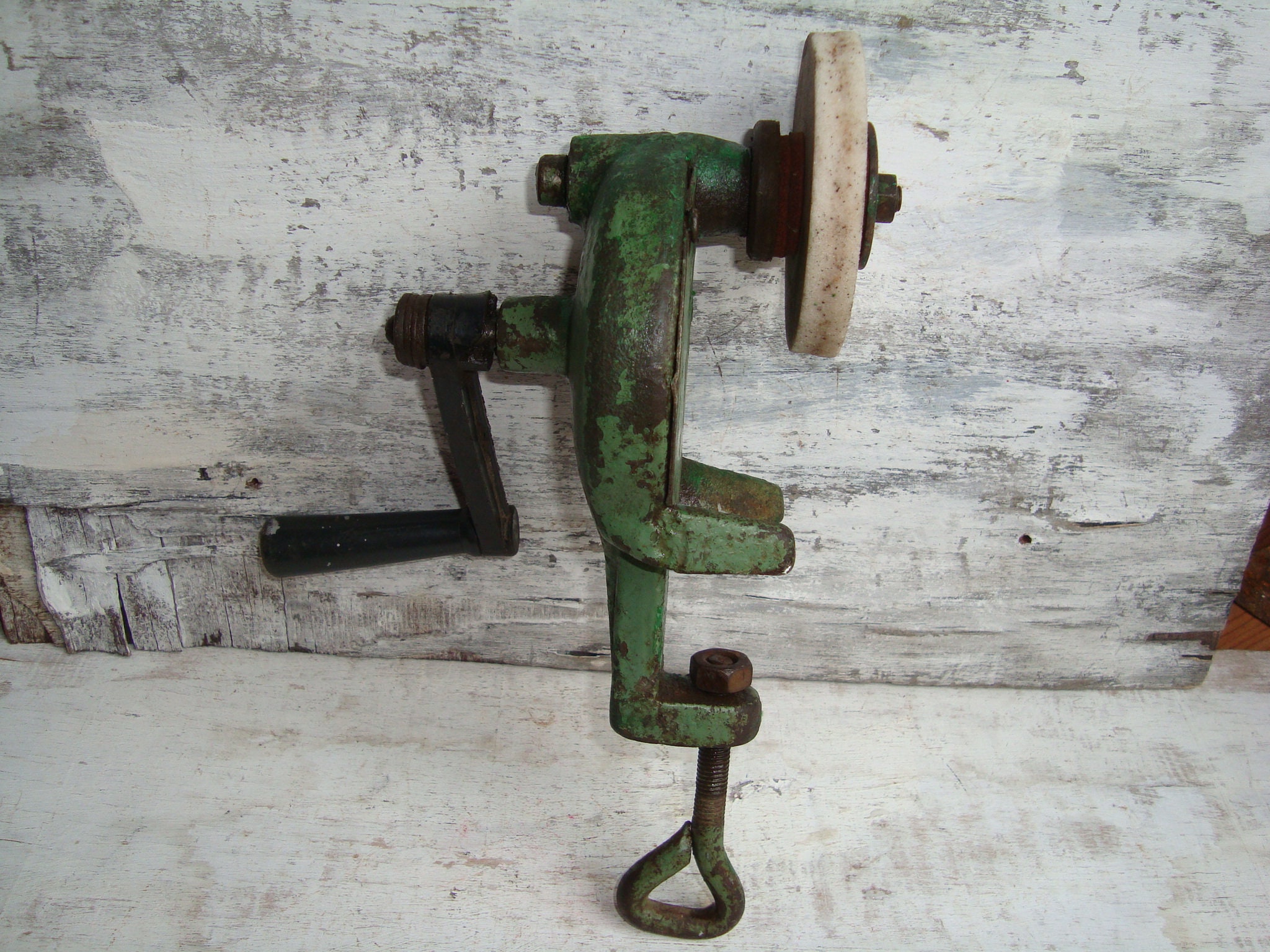 Vintage Knife Sharpener Old Hand Crank Sharpening Stone - Etsy