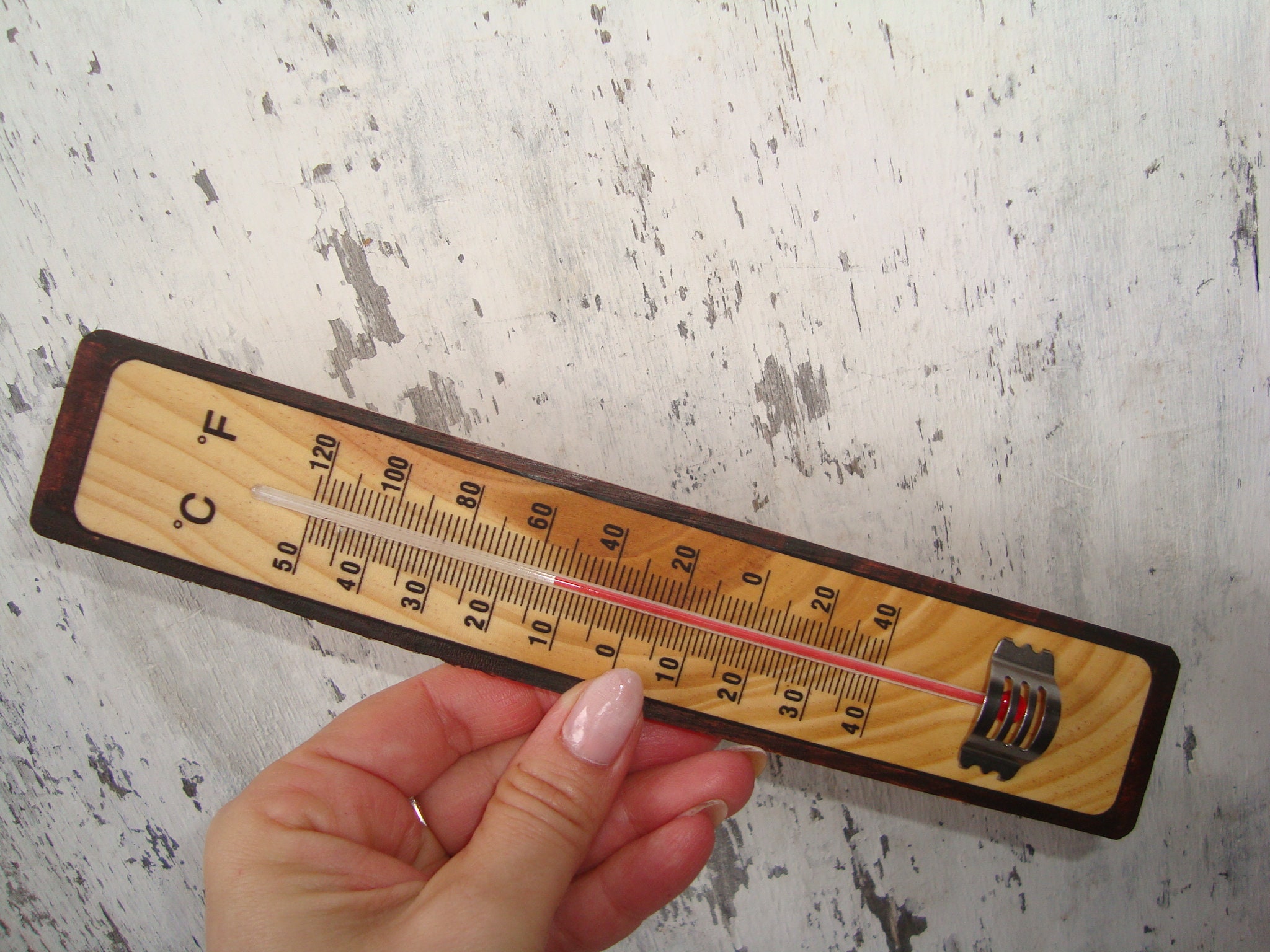 Vintage Thermometer Wood Old Thermometer Wooden - Etsy