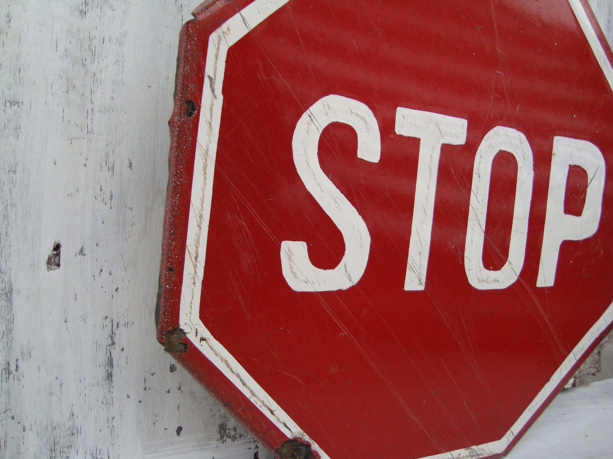 Vintage Mini Size Educational Enameled Sign Stop Works Bright Red and ...