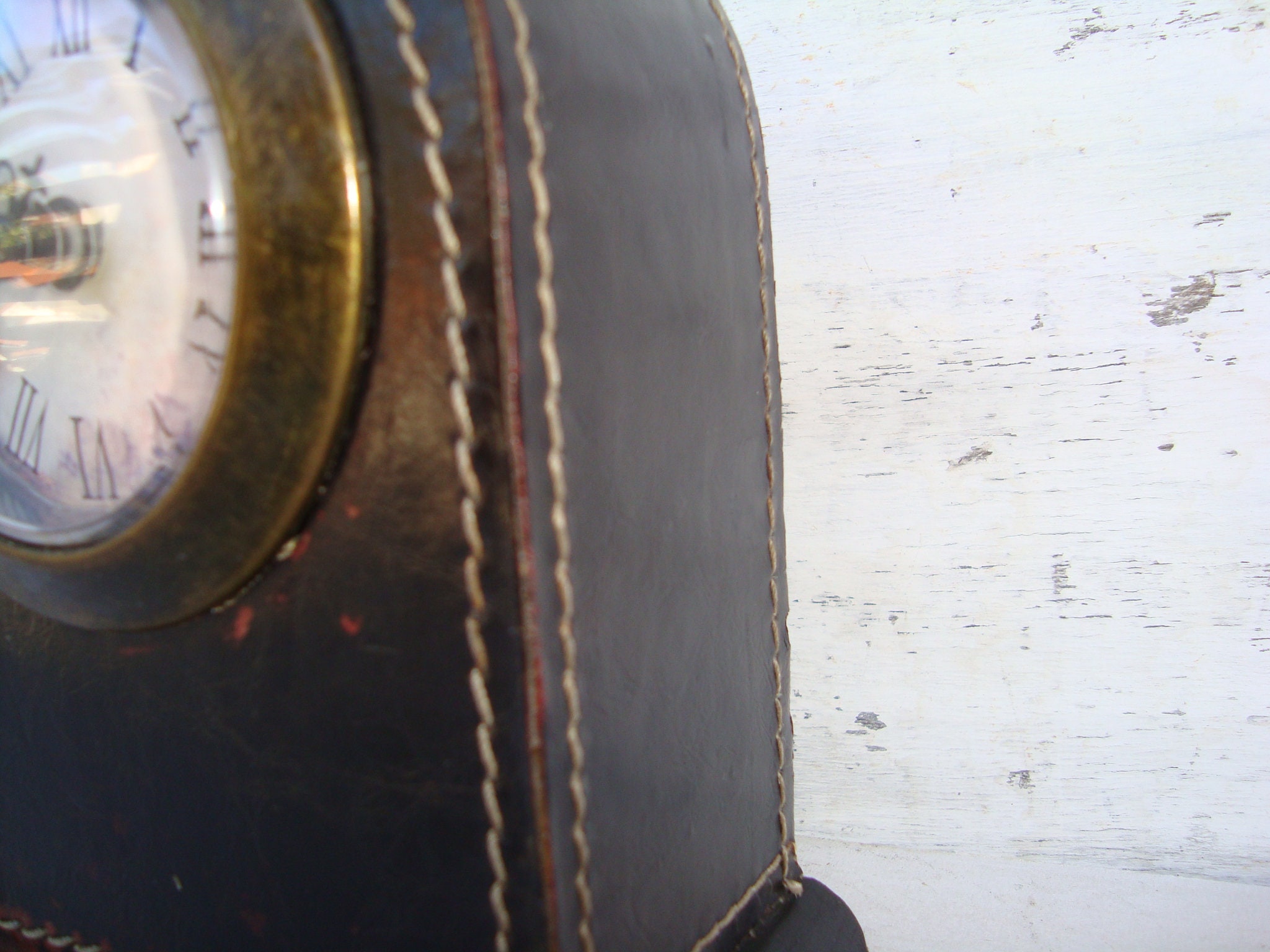 Vintage Wood and Leather Clock ,key Cabinet Key Storage , Desk Clock ...